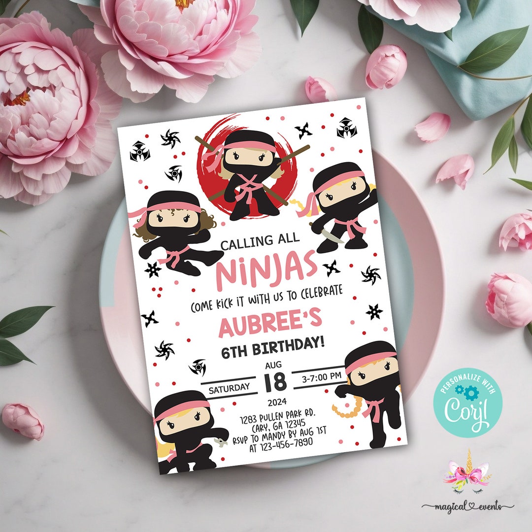 NINJA Girl Birthday Invitation, Any Age Birthday Invite, Digital ...
