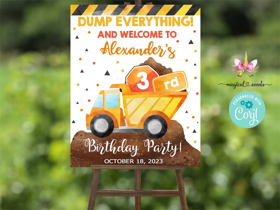16x20 Boy Construction Trucks Birthday Welcome Sign Boy Dump Truck ...