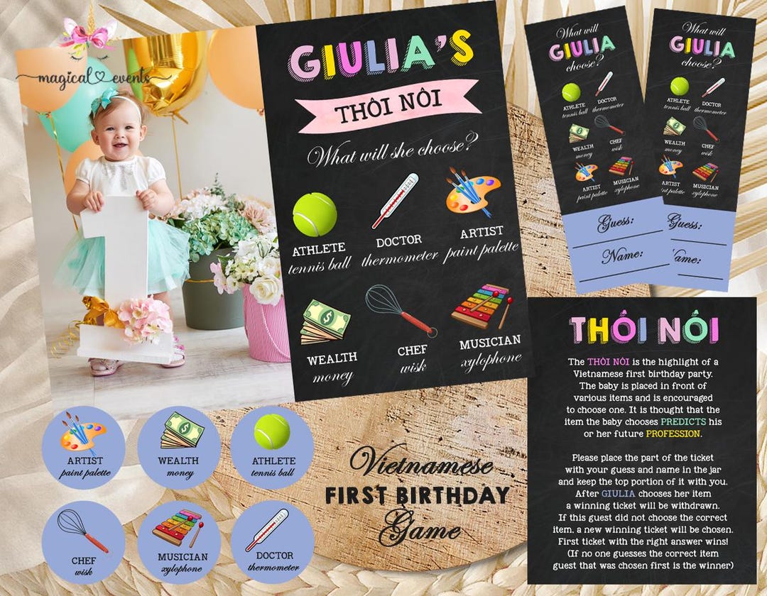 Vietnamese 1ST BIRTHDAY THOI NOI Game, Girl 1st Birthday Party Game ...