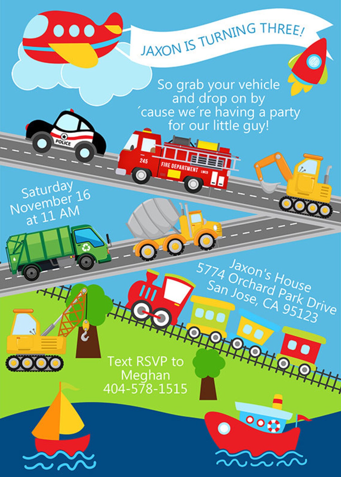 Vehicles Boy Birthday Invitation Boy Transportation Vehicles - Etsy