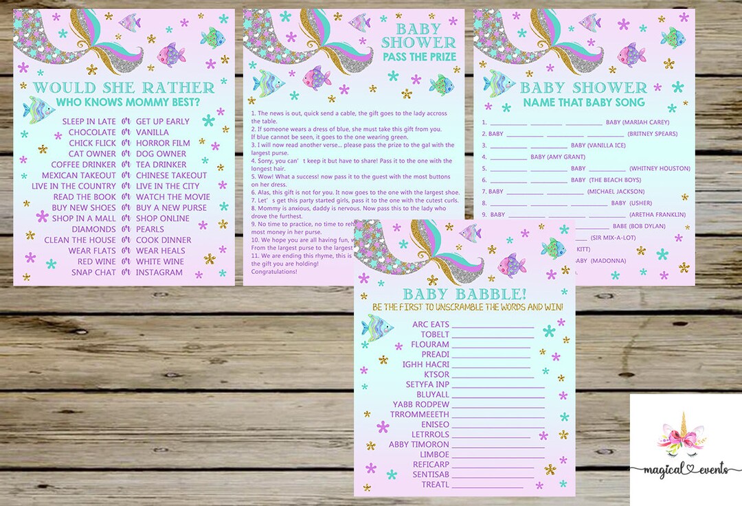 Mermaid Baby Shower Games Bundle, Mermaid Tail Games Package, Games ...