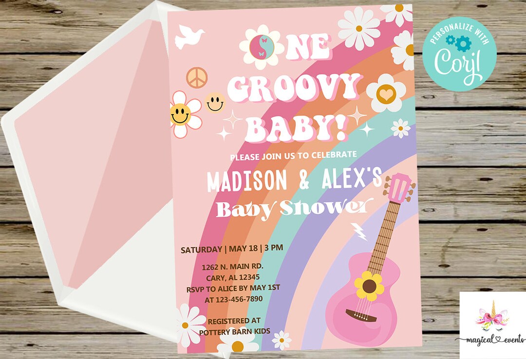 One Groovy Baby, Girl Baby Shower Invitation, 70's Retro Hippie Daisies ...