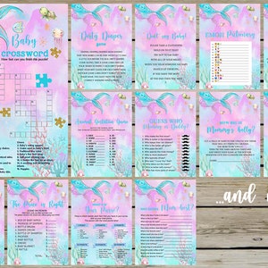 Mermaids Girl Baby Shower Games Bundle, Girl Baby Shower Games Package ...