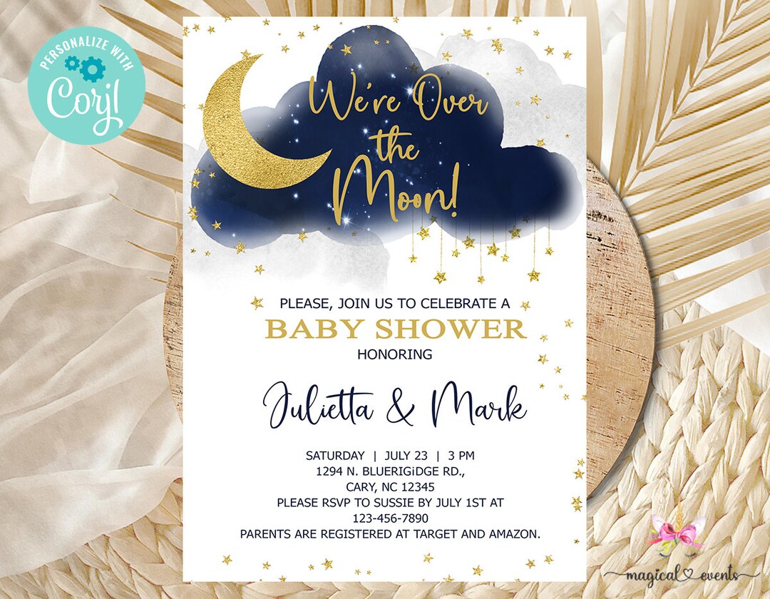 Over the Moon Baby Shower Invitation, Invite, Digital Printable, Corjl ...