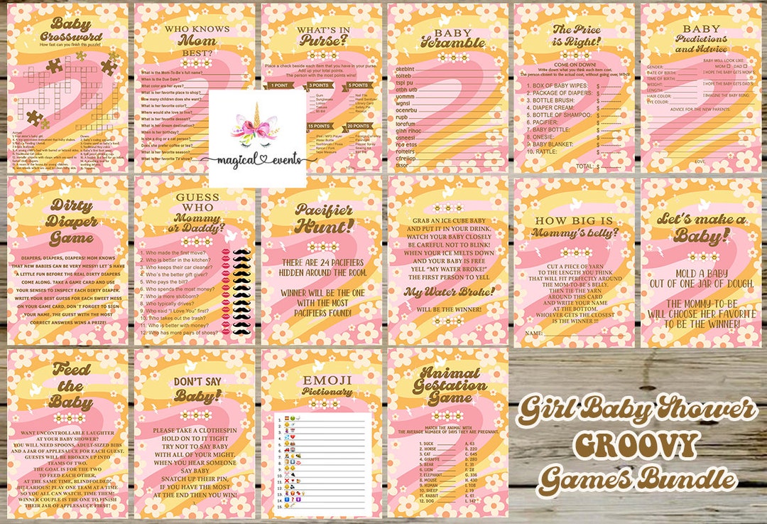 GROOVY Girl Baby Shower Games Bundle, Girl Baby Shower GROOVY Games ...