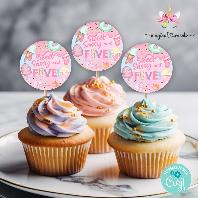 Sweet Sassy & Five Birthday Cupcake Toppers, Birthday Favors Favor ...