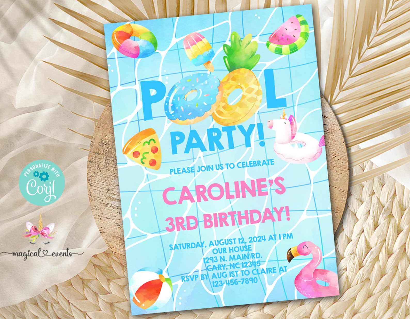 Pool Party Girl Birthday Invitation, Girl Pool Birthday Invite, Corjl ...
