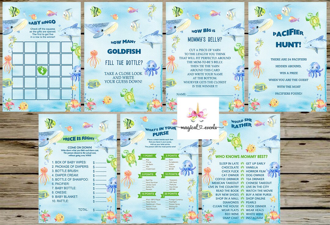 Ocean Life Under the Sea Baby Shower Games Bundle, Baby Shower Games ...