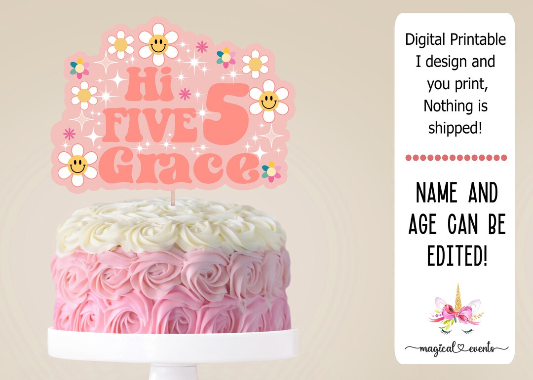 Hi Five Girl 5th Birthday Cake Topper or Centerpiece Girl - Etsy