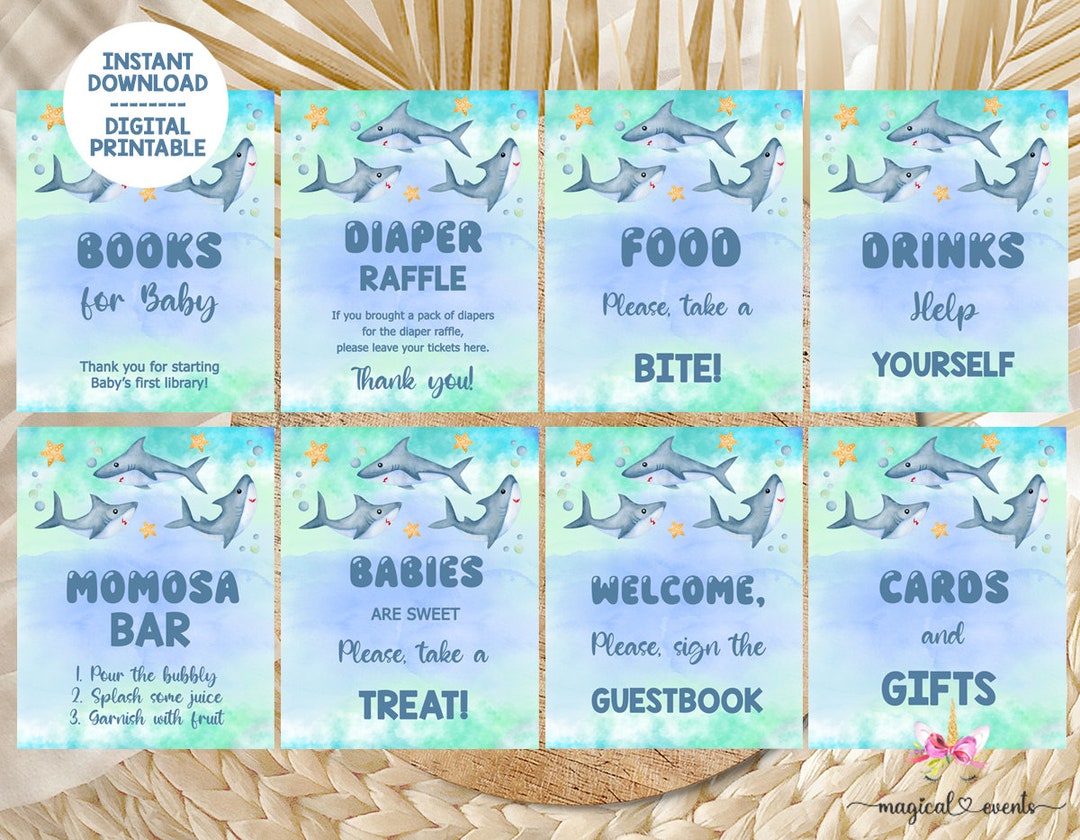 Baby Shark Baby Shower Signs Bundle, Boy Baby Shower Signs, Sharks ...