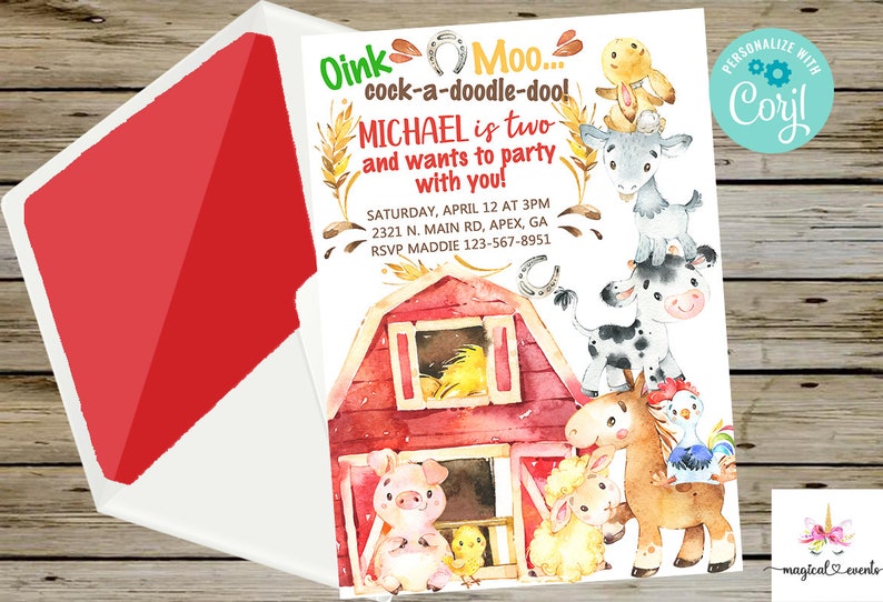 Farm Birthday Invitation, Farm Animals Birthday Invite, Digital ...