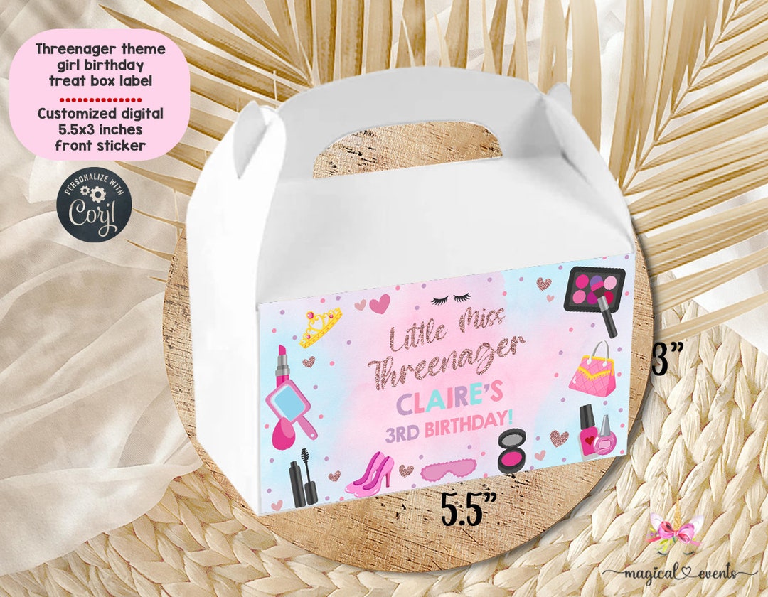 THREENAGER Girl 3rd Third Birthday Treats Box, Gable Box, Favor Box ...