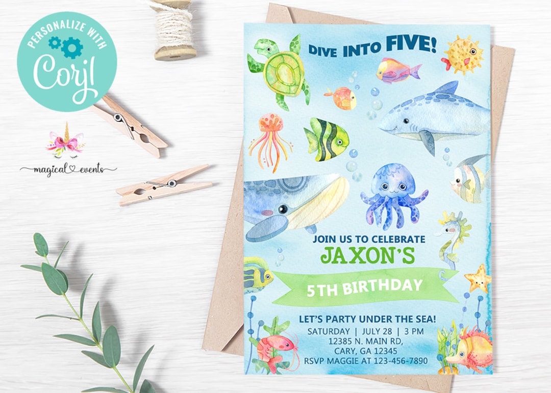 Dive Into Five 5th Birthday Invitation, Boy Birthday Invite, Under the ...