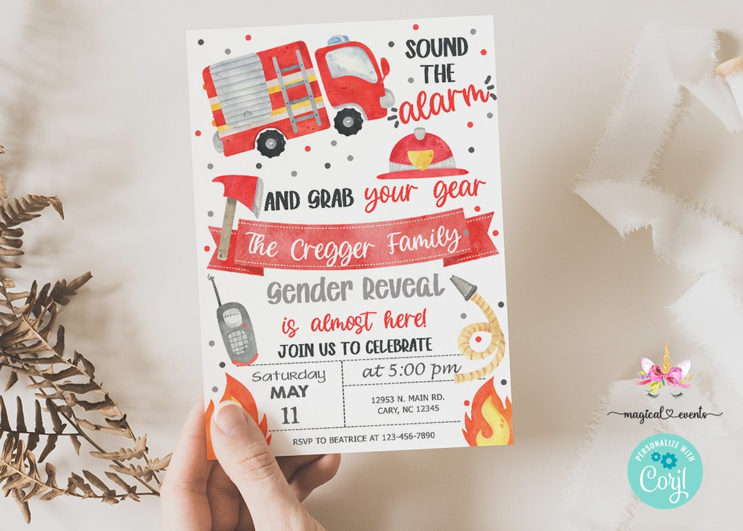 Firefighter Gender Reveal Invitation, Gender Reveal Invite, Fireman ...