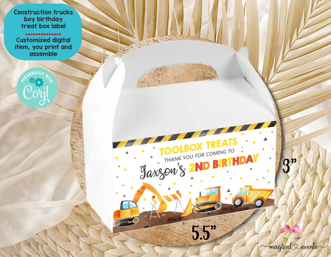 Construction Trucks Treats Box, Gable Box, Favor Box, Boy Construction ...