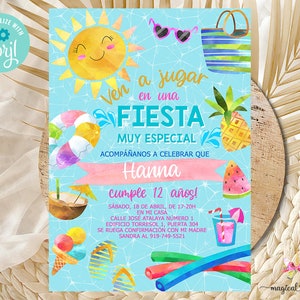 Pool Bash Girl Summer Birthday Invitation, Splish Splash Pool Birthday ...