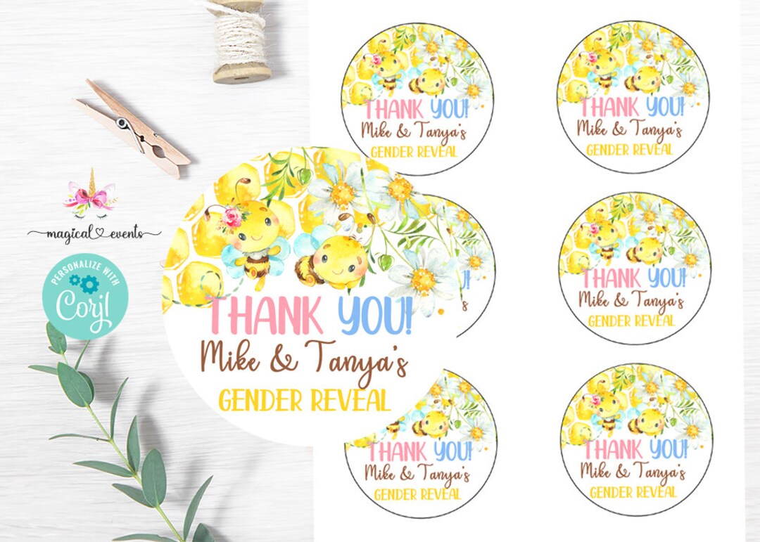 Bee Gender Reveal Thank You Tags, Bumblebee Gender Reveal Favors, Favor ...