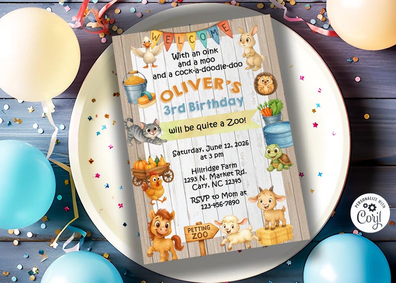 Petting Zoo Birthday Invitation, Farm Animals, Farm Birthday, Corjl ...