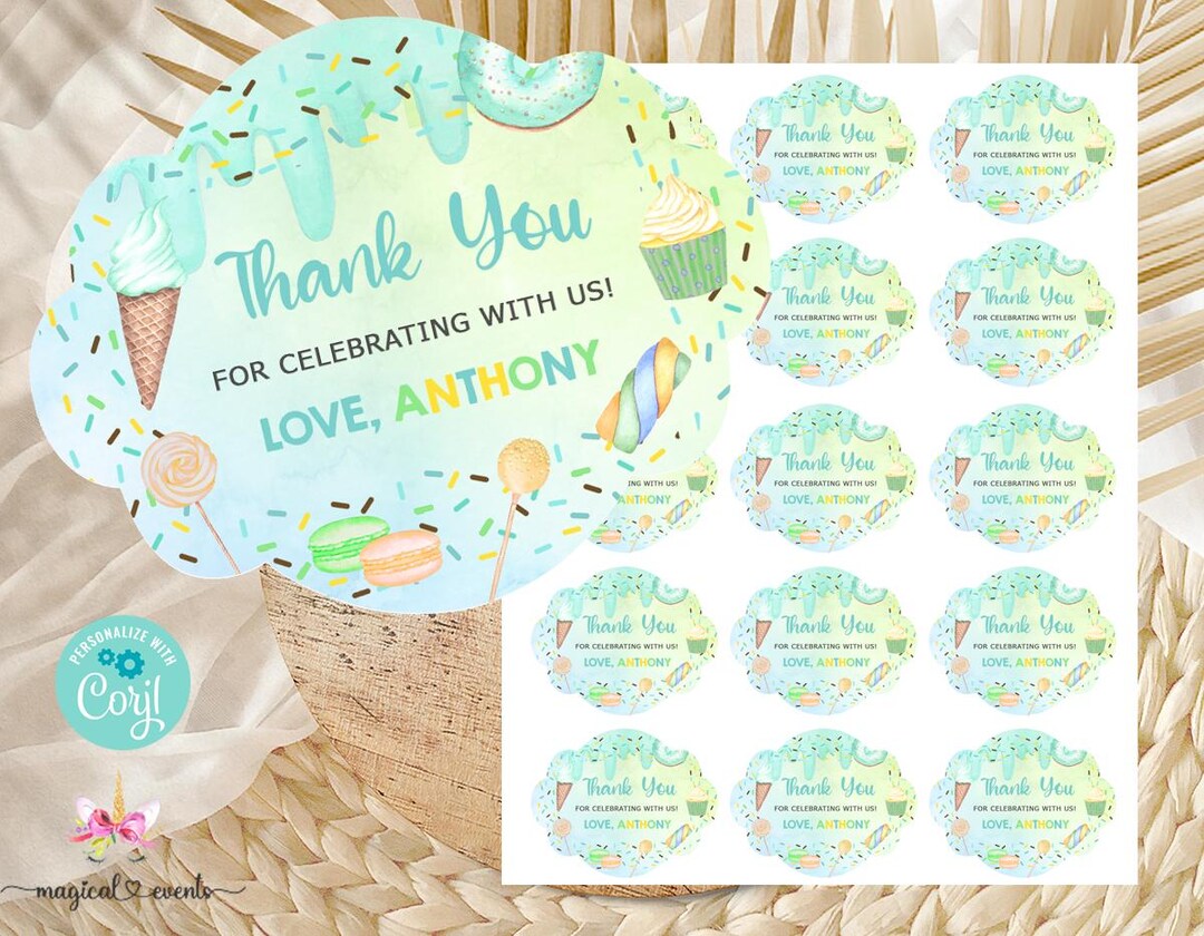 Sweets Candy Boy Birthday Thank You Stickers, Birthday Favors, Boy ...