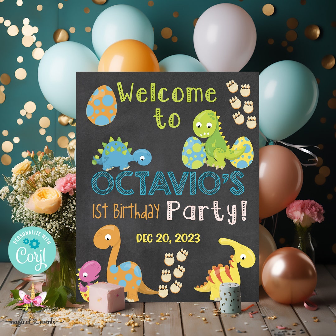 16x20 Boy Dinosaurs Birthday Welcome Sign, Dinosaurs Birthday Corjl ...
