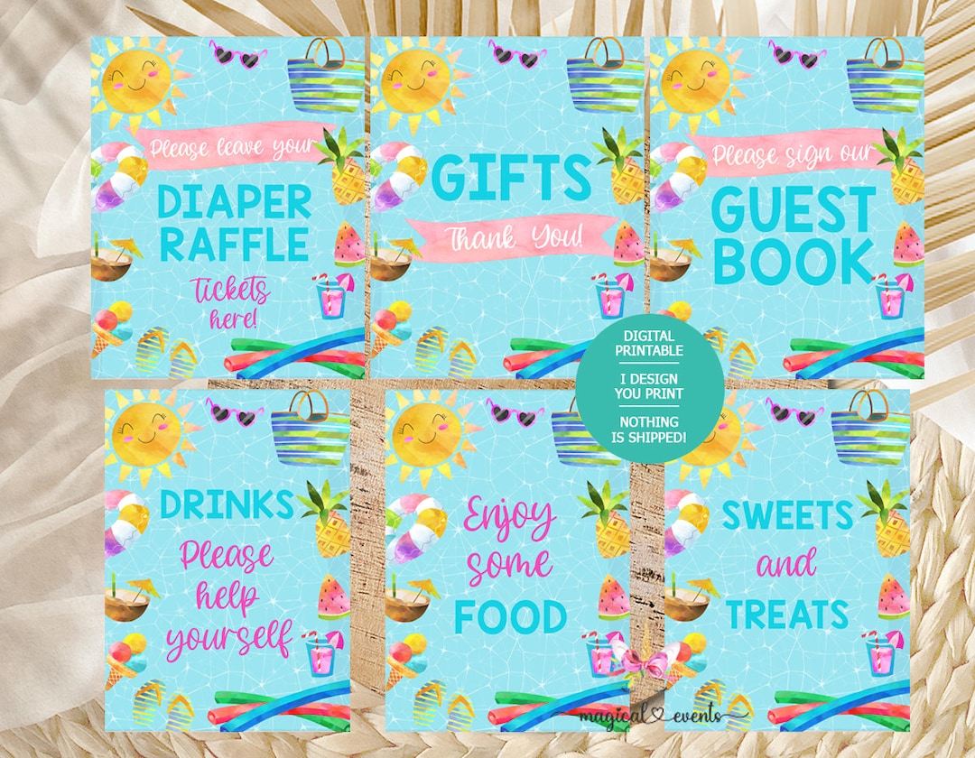 POOL Baby Shower Signs Bundle, Girl Baby Shower Signs, Pool Baby Shower ...