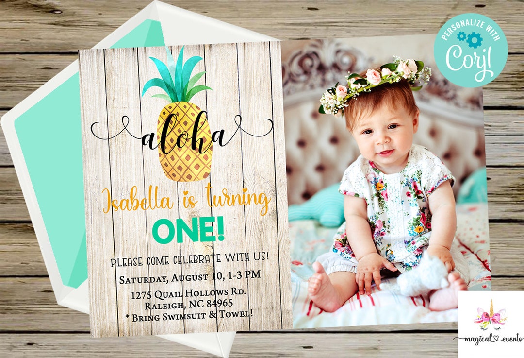 Pineapple Aloha Girl Birthday Invitation, Pineapple Birthday Invite ...