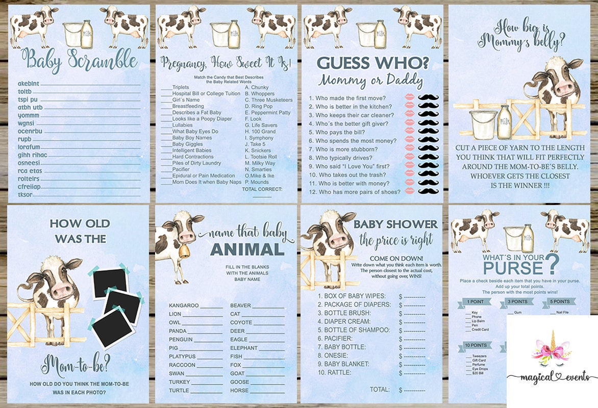 Cow Baby Shower Games Bundle Boy Blue Cow Games Package Cow - Etsy