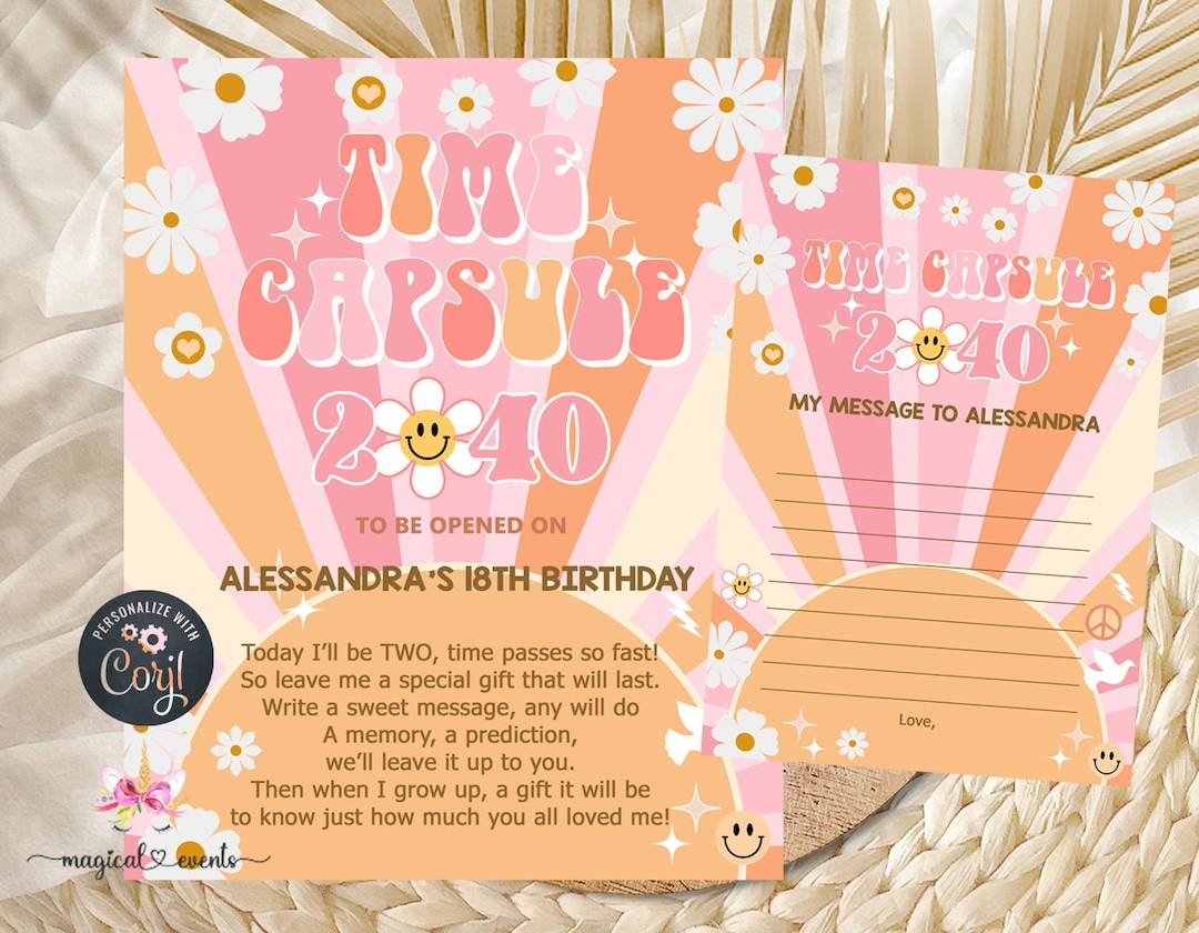 Groovy Girl Birthday Time Capsule Board and Message Card, Digital ...