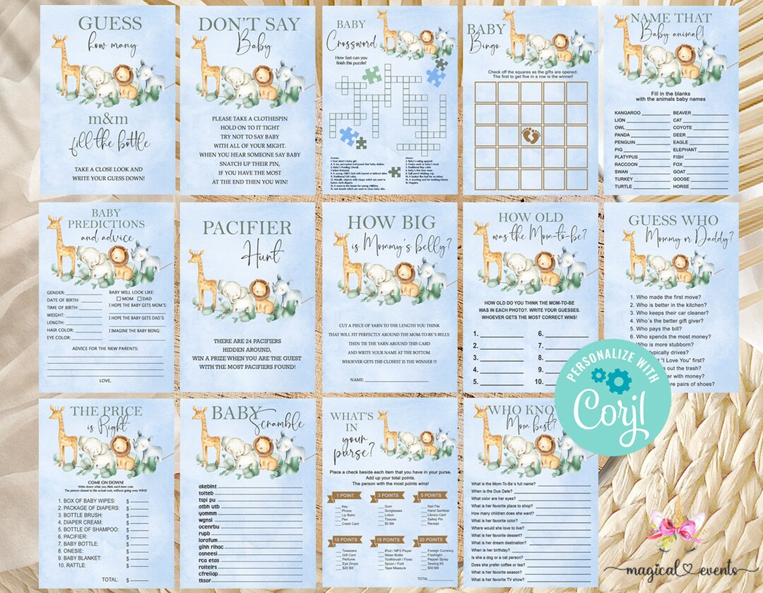 Safari Baby Shower Games Bundle, Safari Games Package, Boy Safari ...
