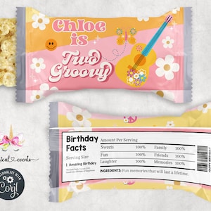 Two Groovy Birthday Crispy Rice Labels, Two Groovy Party Favors, Favor ...