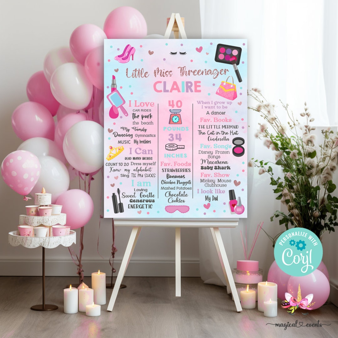 Little Miss Threenager 3rd Birthday Girl Milestones Sign, Birthday ...