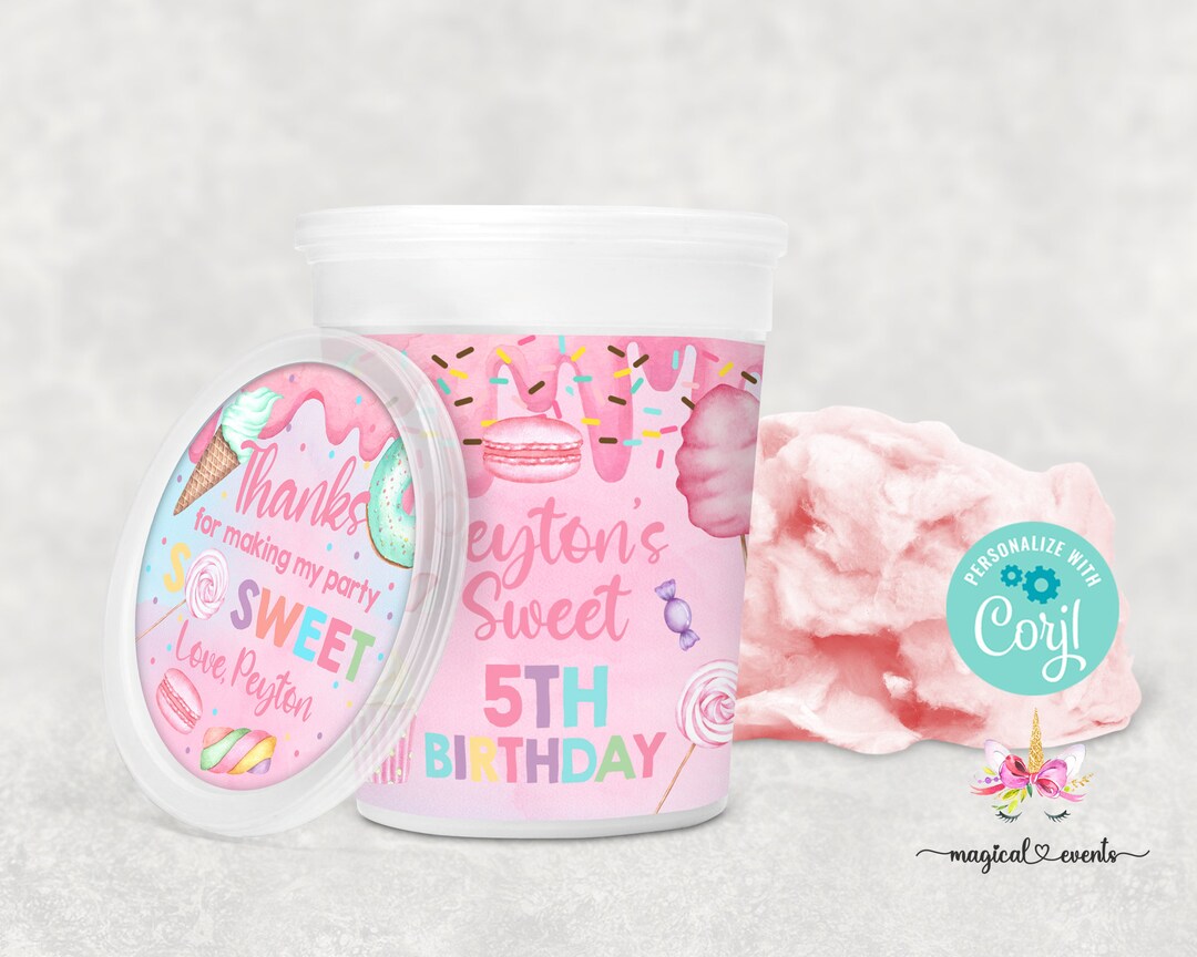 Sweet One Theme Any Age Cotton Candy Tub Labels, Customized Digital ...
