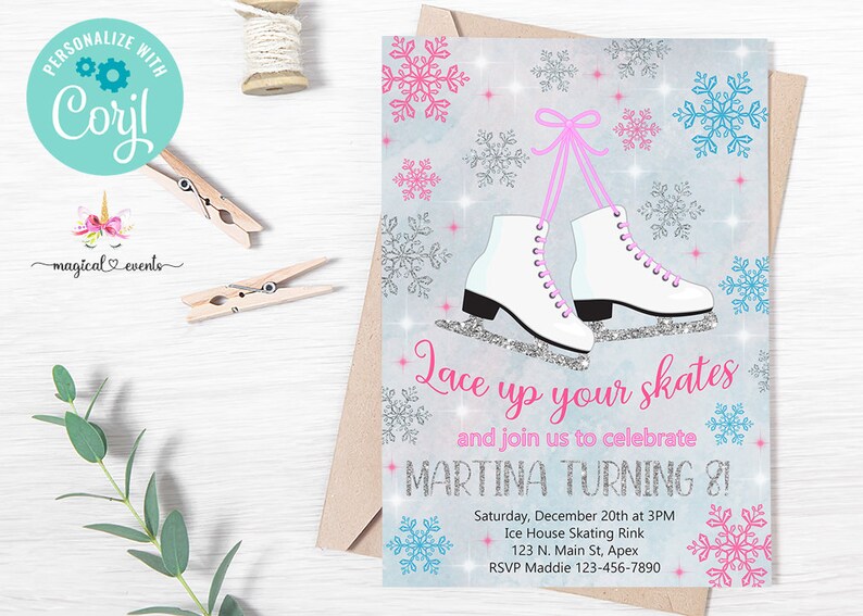 Ice Skating Girl Birthday Invitation Girl Birthday Invite - Etsy
