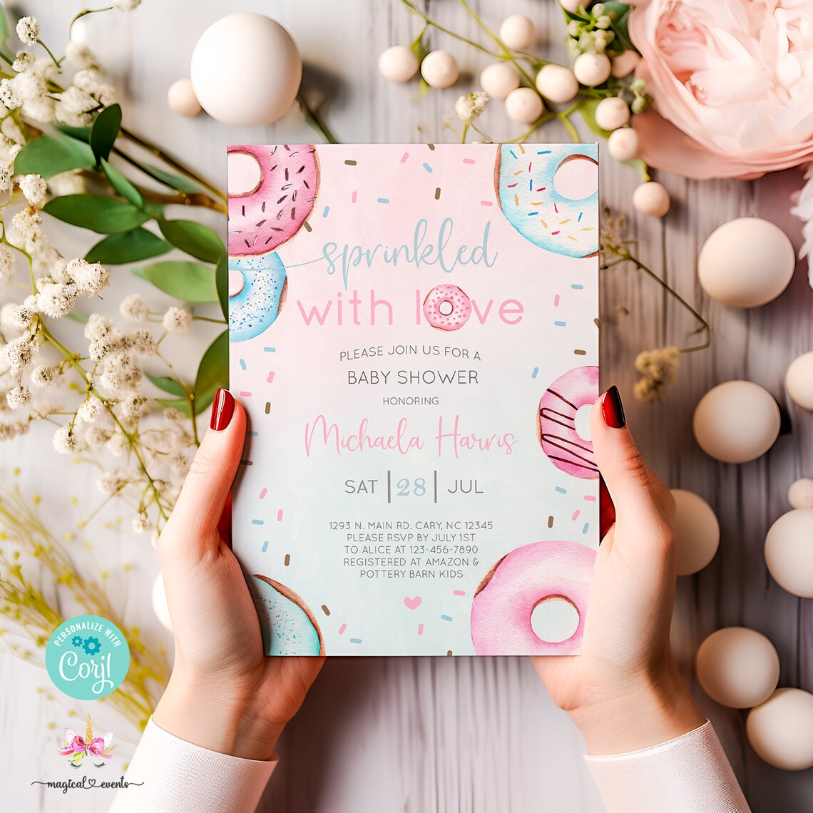 DONUTS Baby Shower / Sprinkle Invitation Invite, Donut Donuts Sprinkles ...