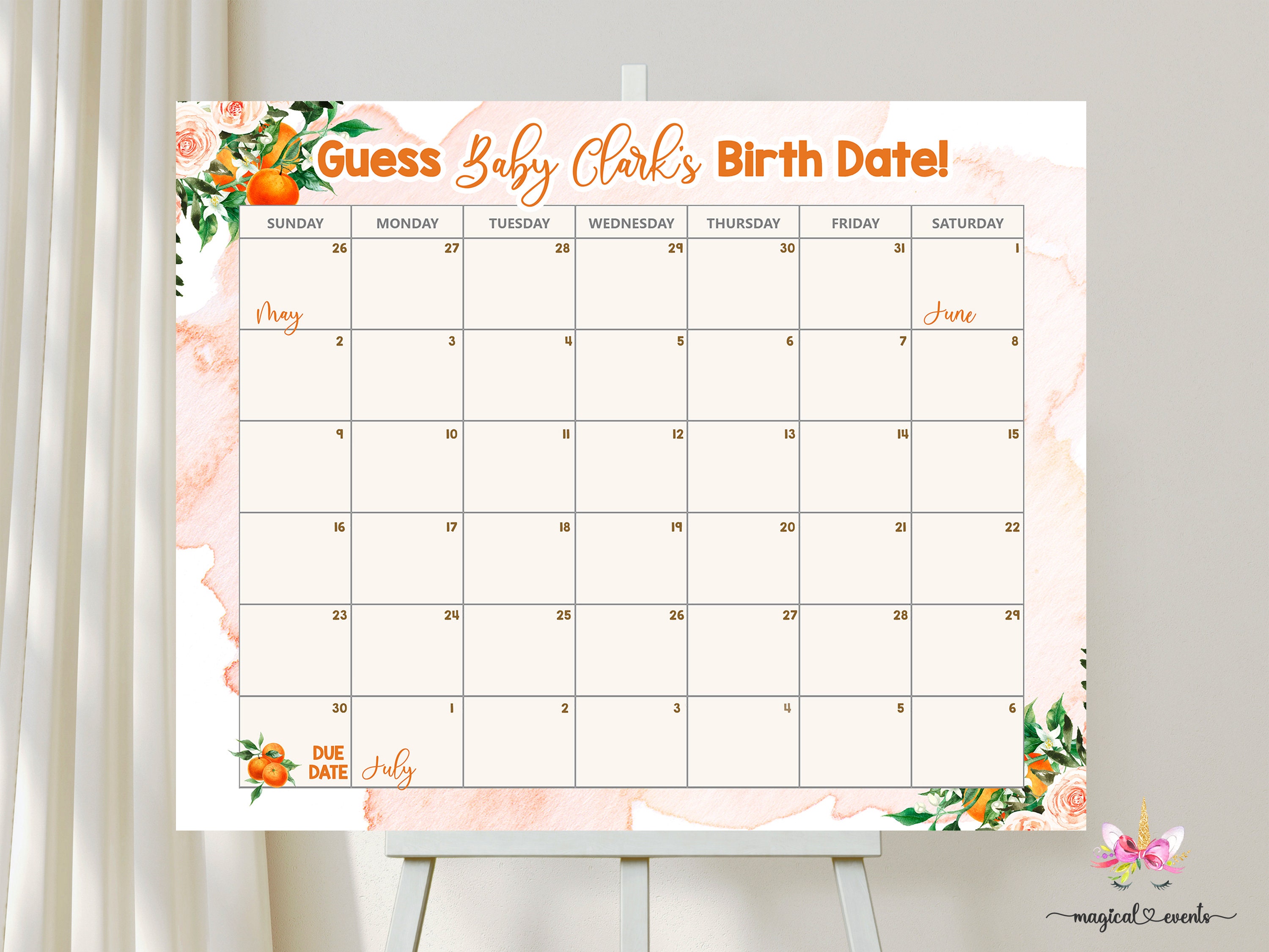 Guess the Due Date Baby Shower Sign, 16x20 Poster, Guess the Birth Date ...
