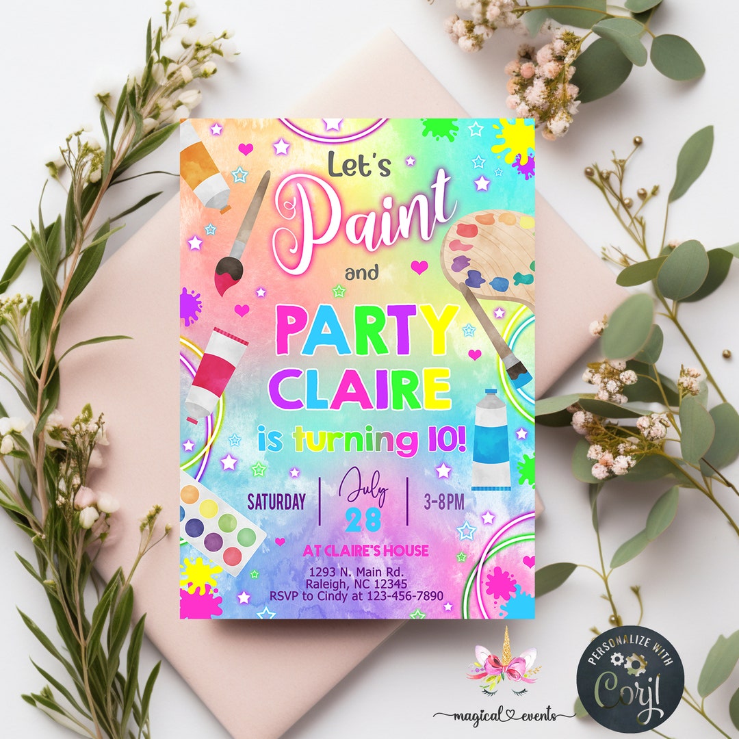 Neon Glow PAINT Party Birthday Invitation, PAINT Birthday Invite, Corjl ...
