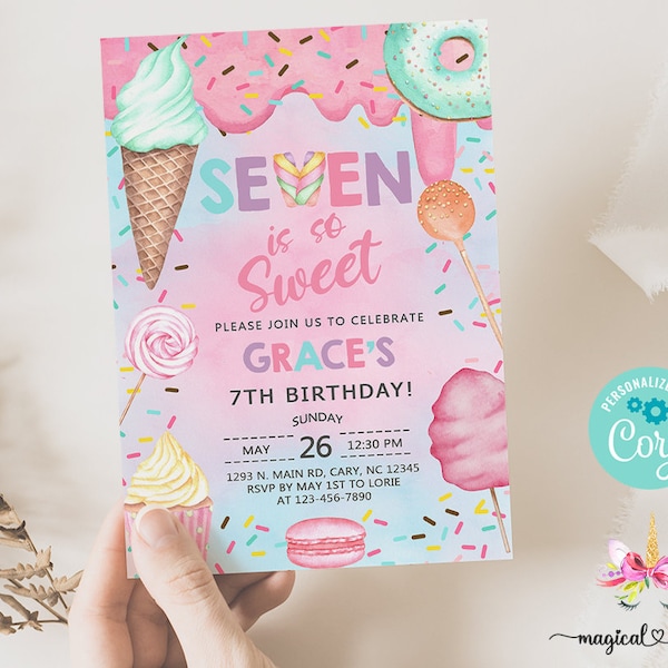 Seven is so Sweet Invitation - Etsy