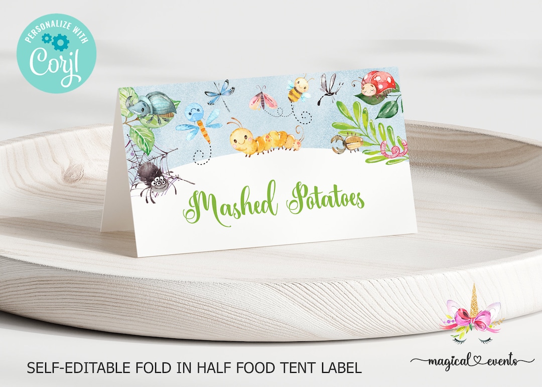 Bugs Insects Baby Shower Fold in Half Food Tent Label, 3.5x2 Folded ...
