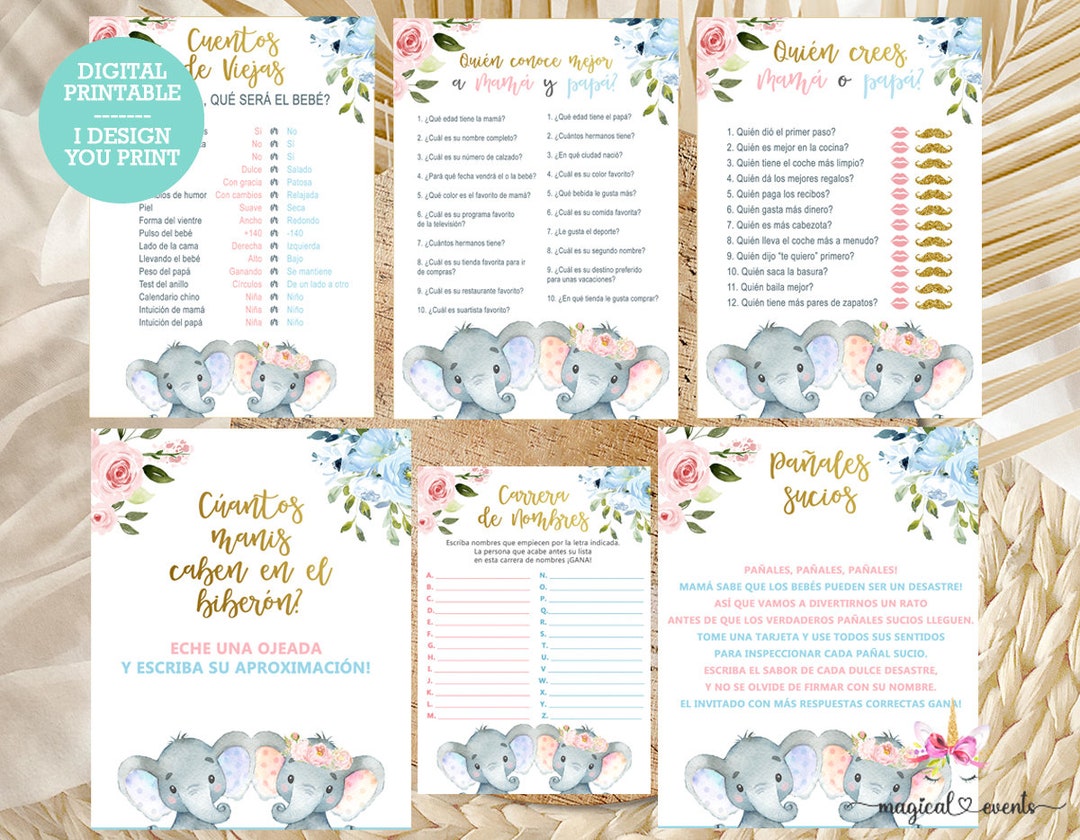 Elephants SPANISH Gender Reveal Games Bundle, Games Package, Games Pack ...