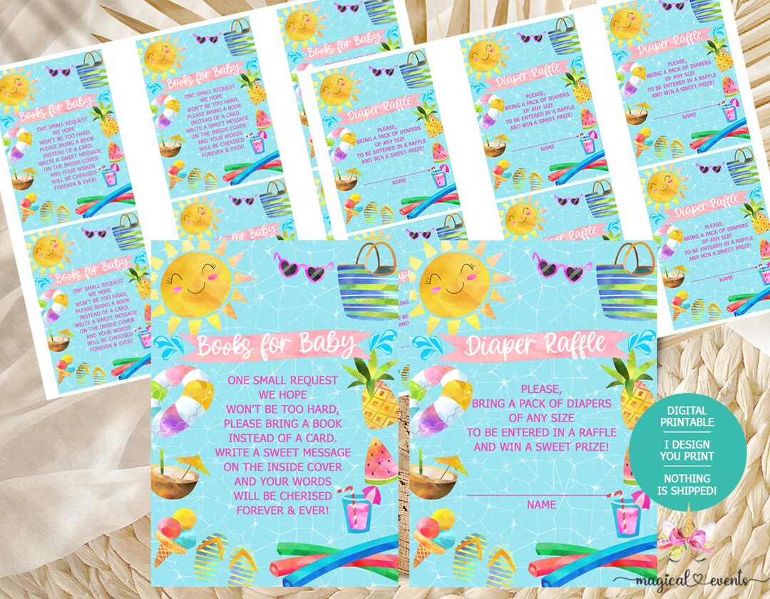POOL Girl Baby Shower Diaper Raffle and Books for Baby Cards, Pool Girl ...