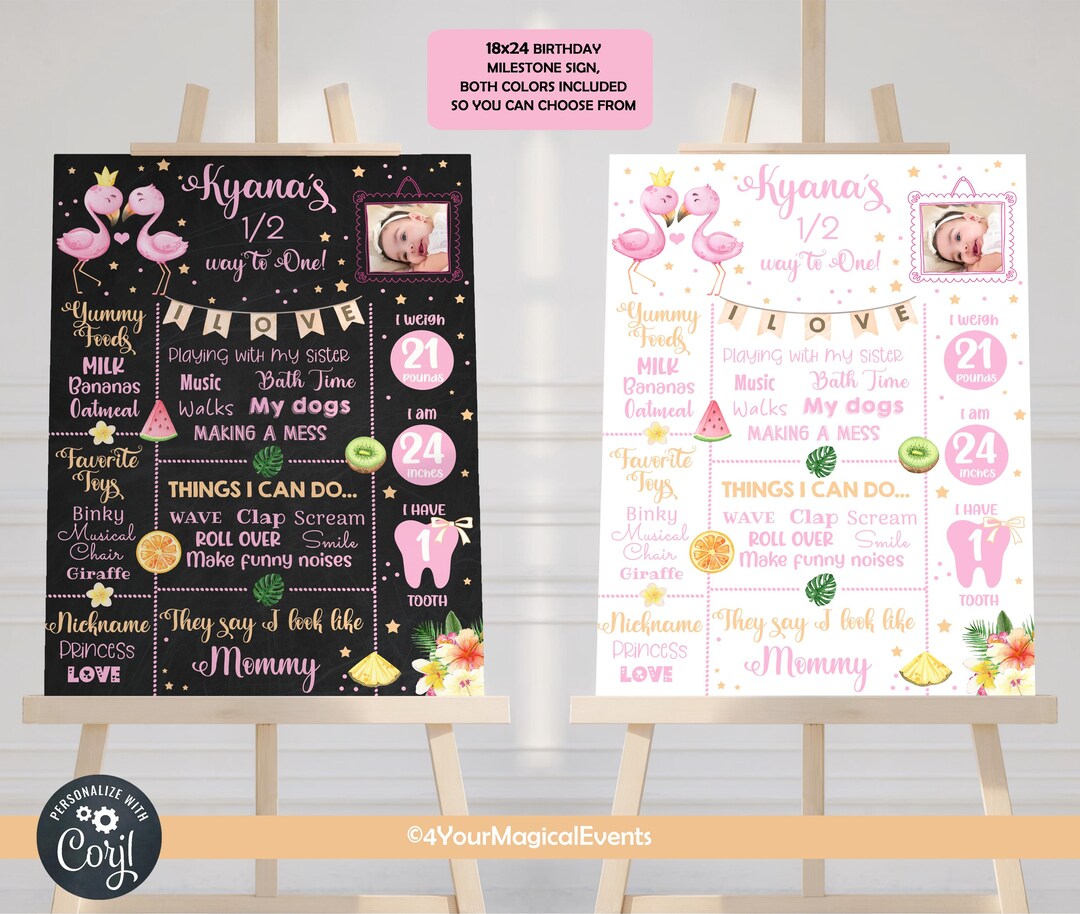6 Months Old Girl Flamingo Birthday Milestone Chalkboard, 2 Flamingo ...