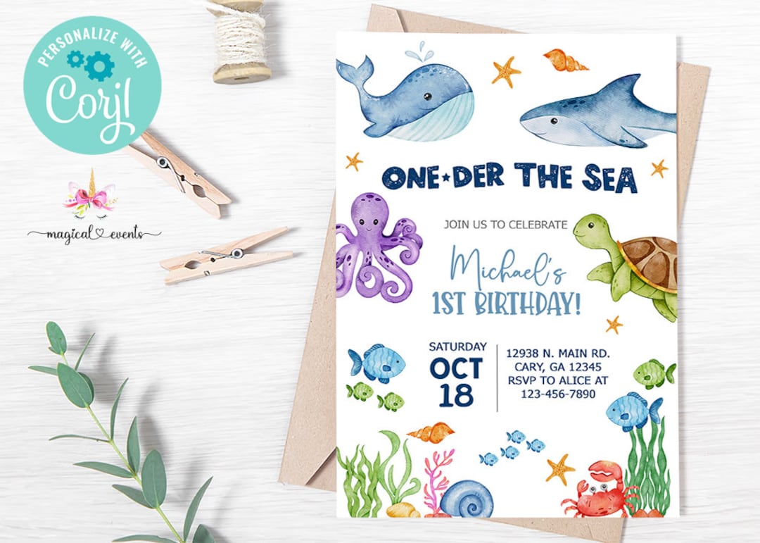 Oneder the Sea Birthday Invitation, Boy 1st Birthday Invite, One-der ...