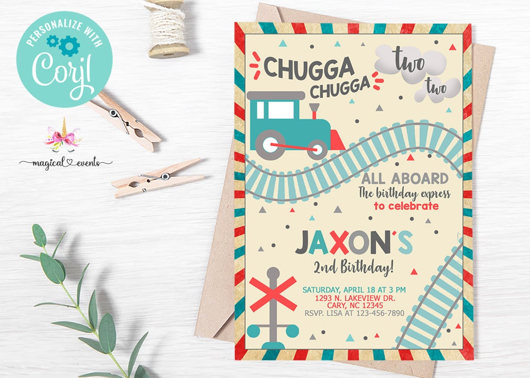All Aboard Train Boy Birthday Invitation, Train Boy 2nd Second Birthday ...