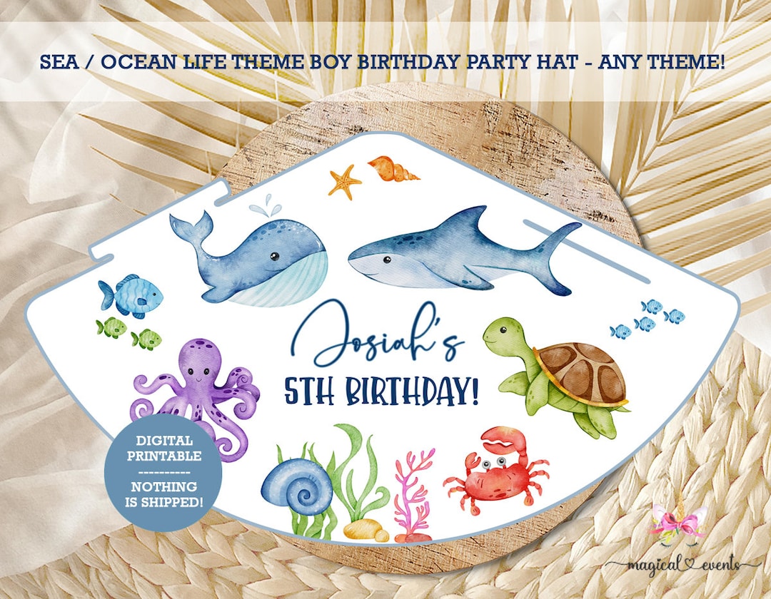 Sea / Ocean Life Boy Birthday Party Hat Under the Sea Boy - Etsy
