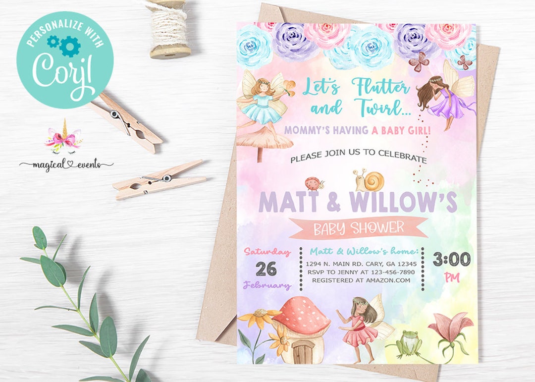 Fairy Baby Shower Invitation, Girl Fairies Baby Shower Invite, Corjl ...