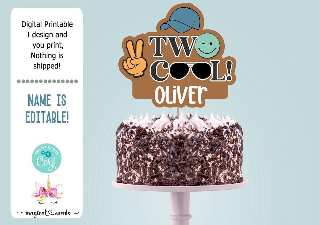 TWO COOL Boy Happy Birthday Cake Topper or Centerpiece, Boy Groovy Two ...