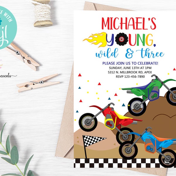 Young Wild and Three Motorcycle Invitation - Etsy