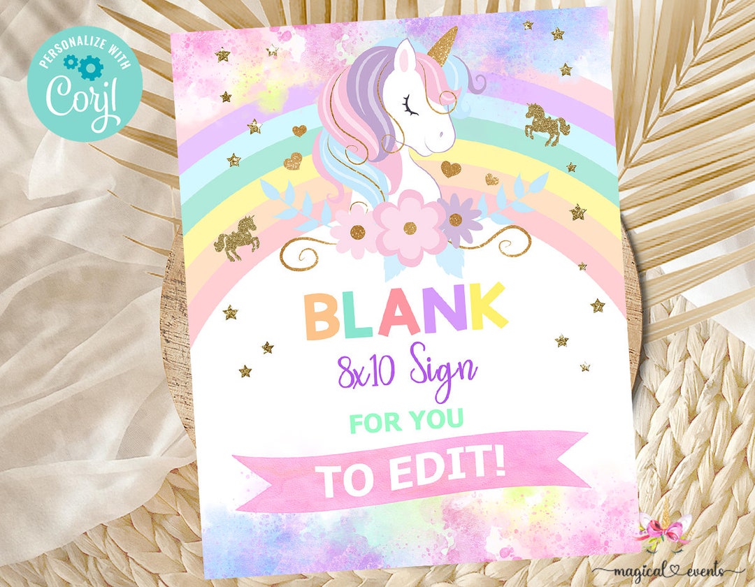 8X10 BLANK Unicorn Pastels Girl Birthday Sign, Girl Unicorn Sign ...
