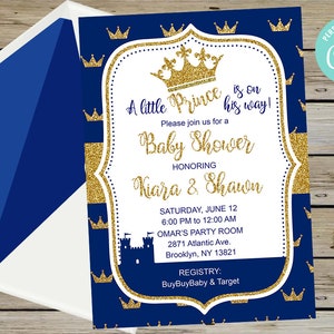 Prince Crown Baby Shower Invitation, Boy Baby Shower Invite, Gold ...