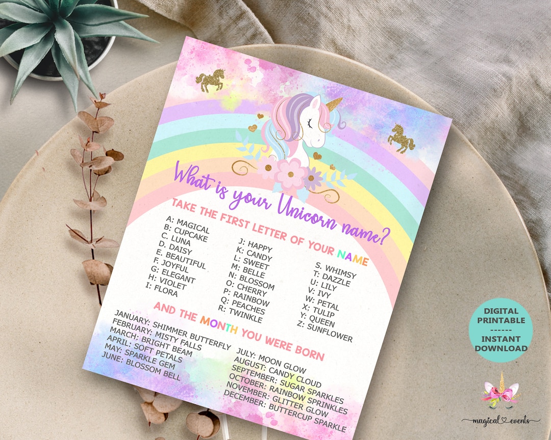 Girl Unicorn Name Sign, Unicorn and Rainbow, Digital Printable, Instant ...
